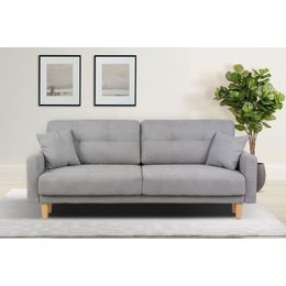 3-Sitzer Home Affaire "TRIPLO optionale Schlafsofa mit Bettkasten, Ma&szlig;e B/T/H: 215/100/89 cm", grau (hellgrau), B:215cm H:89cm T:100cm, Luxus-Microfaser weich (92% Polyester, 8% Nylon);Filzoptik ( 100% Polyester);Luxus-Microfaser Vintageoptik (100% Polyester), Sofas, Wahlweise Bettfunktion - Liegefl&auml;che 145x191 cm, R&uuml;cken-, Zierkissen