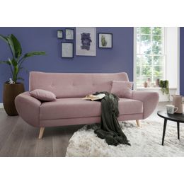 3-Sitzer Home Affaire "Basta", rosa (flamingo), B:205cm H:80cm T:82cm, (100% Polyester) Struktur fein (100% Polyester) Chenille, Sofas