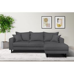 Ecksofa Home Affaire "VEYRAS L-Form, hoher Sitzkomfort, Ma&szlig;e B/T/H: 230/150/76 cm", grau (anthrazit), B:230cm H:76cm T:150cm, 100% Polyester, Sofas, Ecksofa, mit Wellenunterfederung, incl. R&uuml;ckenkissen und Zierkissen