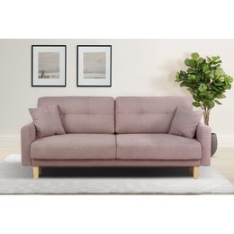 3-Sitzer Home Affaire "TRIPLO optionale Schlafsofa mit Bettkasten, Ma&szlig;e B/T/H: 215/100/89 cm", rosa (flamingo), B:215cm H:89cm T:100cm, Luxus-Microfaser weich (92% Polyester, 8% Nylon);Filzoptik ( 100% Polyester);Luxus-Microfaser Vintageoptik (100% Polyester), Sofas, Wahlweise Bettfunktion - Liegefl&auml;che 145x191 cm, R&uuml;cken-, Zierkissen