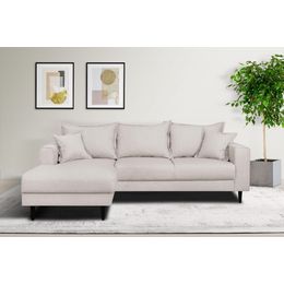 Ecksofa Home Affaire "VEYRAS L-Form, hoher Sitzkomfort, Ma&szlig;e B/T/H: 230/150/76 cm", beige, B:230cm H:76cm T:150cm, 100% Polyester, Sofas, Ecksofa, mit Wellenunterfederung, incl. R&uuml;ckenkissen und Zierkissen