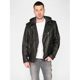 Lederjacke Mustang "31021304", Herren, Gr. M, schwarz (vintage schwarz), Obermaterial: 100% Lammleder; Innenfutter: 60% Baumwolle, 40% Polyester; Taschenfutter: 100% Baumwolle; &Auml;rmelfutter: 100% Polyester; Kapuze: 55% Baumwolle, 45% Polyester, Jacken