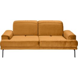 2-Sitzer Musterring "MR 4580", gelb (curry), B:198cm H:79cm T:130cm, 100% Polyester, Sofas, inkl. Kopf- und Sitztiefenverstellung, Fu&szlig; schwarz, B198 x T103 cm