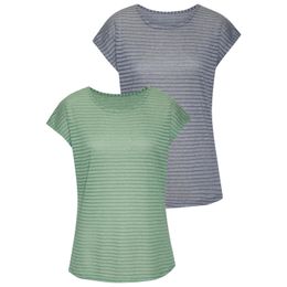 Kurzarmshirt Vivance "mit Streifenoptik", Damen, Gr. 44/46, bunt (grün, navy), Stoff, Obermaterial: 65% Polyester, 35% Viskose, gestreift, bequem normal, Rundhals, angeschnitten, Shirts, aus pflegeleichter Viskose-Qualität