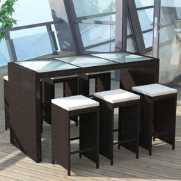 vidaXL 7-tlg. Gartenbar-Set mit Auflagen Poly Rattan Braun