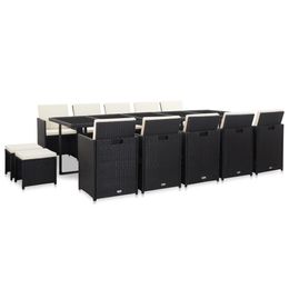 vidaXL 15-tlg. Garten-Essgruppe mit Kissen Poly Rattan Schwarz
