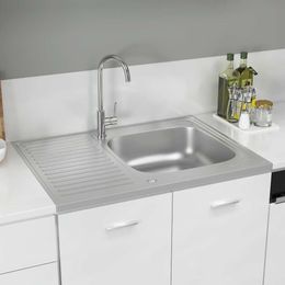 vidaXL Spüle mit Abtropffläche Set Silbern 800x600x155 mm Edelstahl