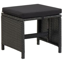 vidaXL Gartenhocker 4 Stk. mit Sitzkissen Poly Rattan Schwarz