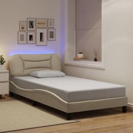 vidaXL Bettgestell mit LED ohne Matratze "Hvar" Creme 100x200 cm Stoff