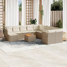 vidaXL 12-tlg. Garten-Sofagarnitur mit Kissen Beige Poly Rattan