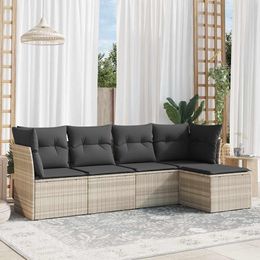 vidaXL 5-tlg. Garten-Sofagarnitur mit Kissen Hellgrau Poly Rattan