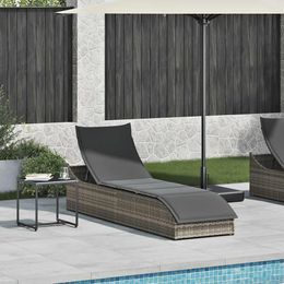 vidaXL Klappliege mit Auflage und Stauraum Grau Poly-Rattan