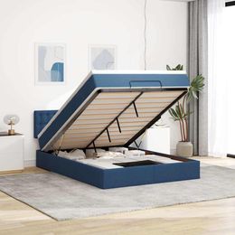 vidaXL Ottomane Bett mit Matratze & LEDs Blau 140x190 cm Stoff