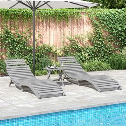 vidaXL Sonnenliegen 2 Stk. Grau 184x55x64 cm Massivholz Akazie