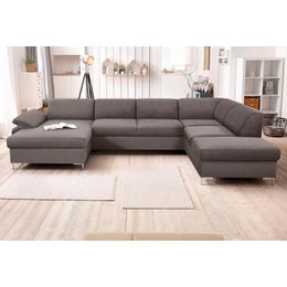 Wohnlandschaft DOMO collection "Santana mit viel Platz, komfortabel, moderner Fu&szlig;, bequeme Armlehne", grau, B:352cm H:79cm T:90cm, Microfaser PRIMABELLE (100% Polyester);Microfaser PRIMABELLE (100% Polyester);Struktur fein ( 100% Polyester), Sofas, Wohnlandschaft, wahlweise mit Bettfunktion, U-Form