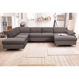 Wohnlandschaft DOMO collection "Santana mit viel Platz, komfortabel, moderner Fu&szlig;, bequeme Armlehne", grau, B:352cm H:79cm T:90cm, Microfaser PRIMABELLE (100% Polyester);Microfaser PRIMABELLE (100% Polyester);Struktur fein ( 100% Polyester), Sofas, Wohnlandschaft, wahlweise mit Bettfunktion, U-Form