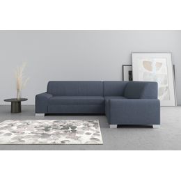 Ecksofa DOMO collection "Anzio in kubischer Formensprache, flache Armlehnen, L-Form", blau, B:259cm H:85cm T:191cm, Sofas, Ecksofa, Wahlweise mit Bettfunktion und Federkern f&uuml;r hohen Sitzkomfort