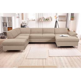 Wohnlandschaft DOMO collection "Santana mit viel Platz, komfortabel, moderner Fu&szlig;, bequeme Armlehne", beige, B:352cm H:79cm T:90cm, Microfaser PRIMABELLE (100% Polyester);Microfaser PRIMABELLE (100% Polyester);Struktur fein ( 100% Polyester), Sofas, Wohnlandschaft, wahlweise mit Bettfunktion, U-Form