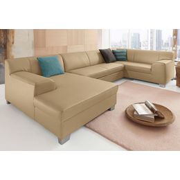 Wohnlandschaft DOMO collection "Amando in vielen Bezugsvarianten, auch in Leder, komfortabel, U-Form", beige (sand), B:332cm H:74cm T:182cm, PRIMABELLE-Microfaser aus 100% Polyester;SOFTLUX-Kunstleder;Strukturstoff aus 90% Polyester und 10% Polyacryl;NaturLEDER - echtes Rindsleder, Sofas, wahlweise mit Bettfunktion, fester Sitzkomfort, frei im Raum stellbar
