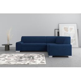 Ecksofa DOMO collection "Anzio in kubischer Formensprache, flache Armlehnen, L-Form", blau (marine), B:259cm H:85cm T:191cm, Sofas, Ecksofa, Wahlweise mit Bettfunktion und Federkern f&uuml;r hohen Sitzkomfort