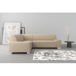 Ecksofa DOMO collection "Anzio in kubischer Formensprache, flache Armlehnen, L-Form", braun (cappucino), B:259cm H:85cm T:191cm, Sofas, Ecksofa, Wahlweise mit Bettfunktion und Federkern f&uuml;r hohen Sitzkomfort