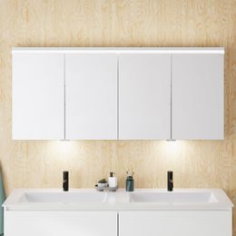 Burgbad Lin20 Spiegelschrank mit LED-Beleuchtung, 160 cm, 4 Spiegeltüren, mit Waschtischbeleuchtung