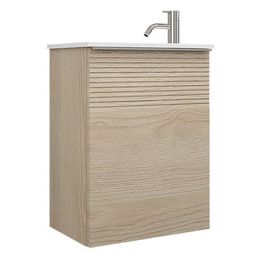 Burgbad Fiumo Mineralguss-Waschtisch mit Unterschrank 47 cm, mit 1 Tür mit mit Plissée-Struktur Anschlag rechts, mit Griff G0146