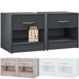 Casaria Nachttisch Kiel 2er-Set Anthrazit 41x39x28cm