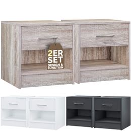 Casaria Nachttisch Kiel 2er-Set Eiche 41x39x28cm