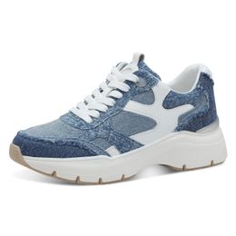 Keilsneaker Tamaris, Damen, Gr. 37, blau (jeansblau, weiß), Lederimitat, Textil, kontrastfarbene Details, sportlich, Schuhe, Plateaus, Freizeitschuh, Schnürschuh mit kontrastfarbenen Details