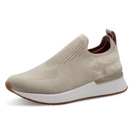 Slip-On Sneaker Tamaris, Damen, Gr. 41, beige (creme metallic), Textil, Sportlich, Schuhe, Keilsneaker, Slipper, Freizeitschuh, Halbschuh mit T-Logoschriftzug