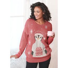 Lascana Sweater Weihnachtspullover mit eingestricktem Motiv, Loungewear rot 40/42 40/42 Weihnachtspullover mit Rundhals und langen Ärmeln