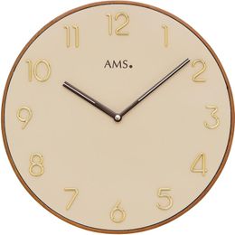 AMS Wanduhr »W9563« Quarzuhr, Holz, Wohnzimmer, Esszimmer, Küche, Arbeitszimmer, Büro, Flur braun Stilvolle Wanduhr