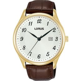 Lorus Quarzuhr Armbanduhr, Herrenuhr, Datum, Lederarmband braun Stilvolle Herrenarmbanduhr
