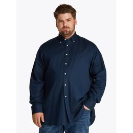 Tommy Hilfiger Big & Tall Langarmhemd "BT-LINEN BLEND SOLID", Herren, Gr. XXL, N-Gr, blau (carbon navy), Web, Obermaterial: 52% Baumwolle, 48% Leinen, TOMMY HILFIGER BIG & TALL, 1-Knopf-Manschette, Hemden, Gro&szlig;e Gr&ouml;&szlig;en