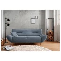 3-Sitzer Inosign "Drago, elegant und zeitlos, komfortabel, mit Holzfuß", blau (hellblau), B:205cm H:81cm T:90cm, 100% Polyester, Sofas, frei im Raum stellbar, inkl. 1 Zierkissen