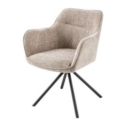 Riess Ambiente riess-ambiente Stuhl VERONA - champagner beige Strukturstoff mit Armlehne Metallbeine schwarz drehbar