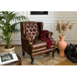 Ohrensessel Echtleder 88x80x108 braun CHESTERFIELD #101