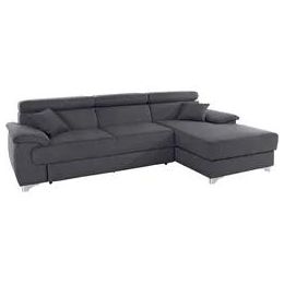 Ecksofa DOMO collection "Mira, inklusive Kopfteilverstellung für mehr Wohlfühlkomfort, L-Form", grau (dunkelgrau), B:271cm H:78cm T:167cm, Zierkissen: Entsprechend jeweiligem Bezug., Struktur (100% Polyester), Struktur fein (100% Polyester), Luxus-Microfaser (92% Polyester, 8% Nylon), Sofas, wahlweise mit Bettfunktion und Bettkasten, elegant und modern