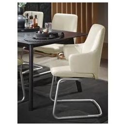Polsterstuhl stressless "Laurel", beige (cream batick, chrom matt), B:58cm H:92cm T:60cm, Leder BATICK: BATICK ist ein leicht korrigiertes, durchgefärbtes und genarbtes Möbelleder, bei dem die meisten Unebenheiten und Spuren in der Regel entfernt wurden., Stühle, Low Back mit Armlehne, Größe L, mit Beinen aus Stahl in Chrom matt