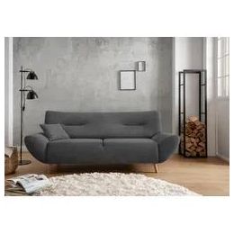 3-Sitzer Inosign "Drago, elegant und zeitlos, komfortabel, mit Holzfuß", grau (anthrazit), B:205cm H:81cm T:90cm, 100% Polyester, Sofas, frei im Raum stellbar, inkl. 1 Zierkissen