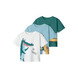 name it T-Shirt 'NMMHelge' Jungen Größe 92 hellblau / gelb / dunkelgrün / weiß