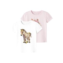 name it T-Shirt 'NMFHani' Mädchen Größe 110 braun / pastellpink / schwarz / weiß