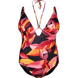 Swim by Zizzi Badeanzug 'Syrsa' Damen Gr&ouml;&szlig;e XXXL gelb / pink / knallrot / schwarz