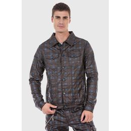 Cipo & Baxx Fieldjacket CIPO & BAXX "Jacke", Herren, Gr. L, blau, 63% Baumwolle, 30% Polyester, 5% Polyurethan, 2% Elasthan, kariert, regular fit normal, Jacken, mit coolem Karo-Muster