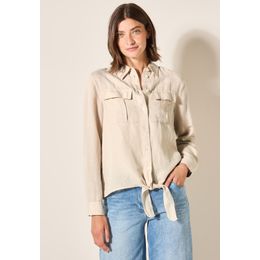 Langarmbluse Cecil, Damen, Gr. L (42), beige (pumice beige), Web, 55% Leinen, 45% Viskose, unifarben, gerade normal, V-Ausschnitt, B&uuml;ndchen, Blusen, mit Turn-Up Funktion