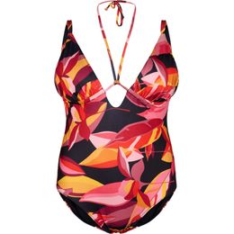 Swim By Zizzi Badeanzug 'Syrsa' Damen Gr&ouml;&szlig;e 5XL gelb / pink / knallrot / schwarz