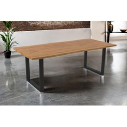 Esstisch 240x100 cm Baumkante Holz Wildeiche-Optik U-Gestell Metall schwarz JOSY
