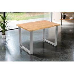 Esstisch 140x80 cm Baumkante Holz Wildeiche-Optik U-Gestell Metall silber JOSY
