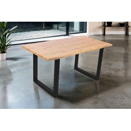 Esstisch 160x85 cm Baumkante Holz Wildeiche-Optik U-Gestell Metall schwarz JOSY